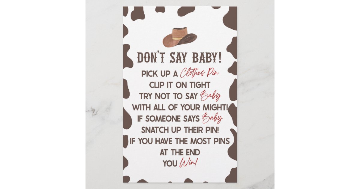 Cowboy Rodeo Western Don't Say Baby Shower Game Stationery | Zazzle