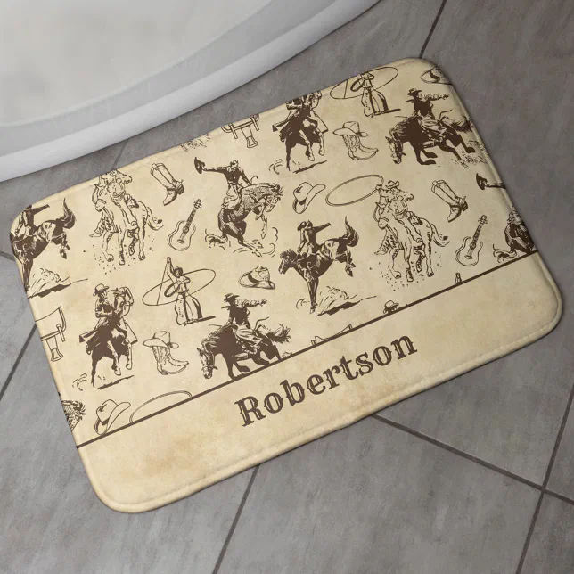 Cowboy Rodeo Western Horses Personalized Bath Mat | Zazzle