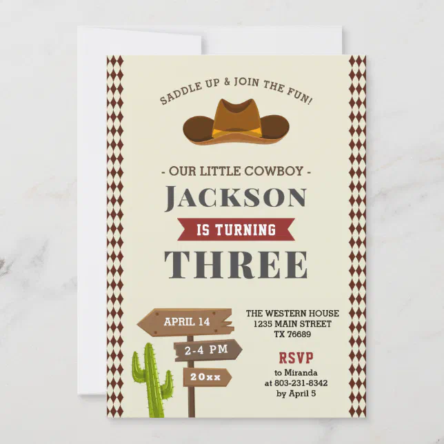 Cowboy Rodeo Western Saloon Kid Boy Birthday Party Invitation | Zazzle