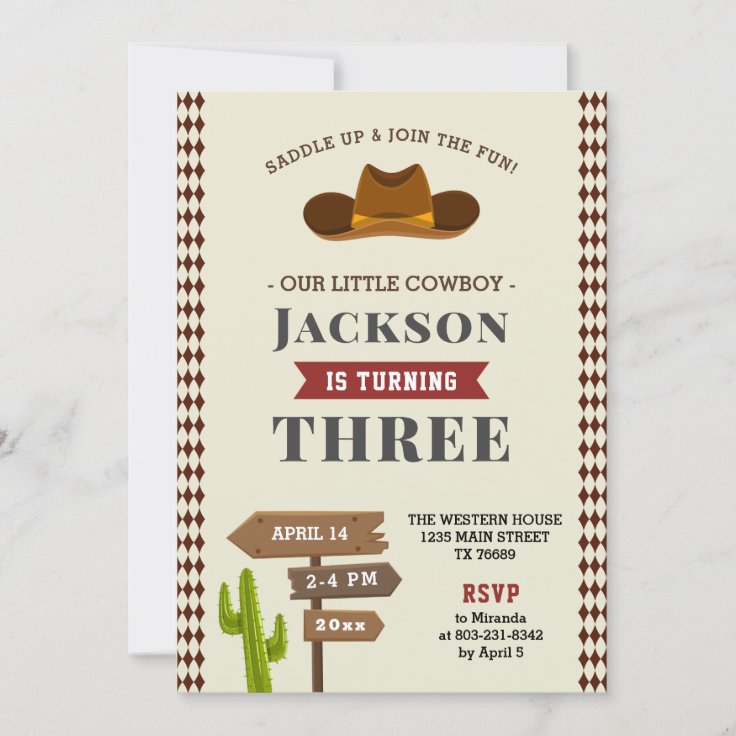 Cowboy Rodeo Western Saloon Kid Boy Birthday Party Invitation | Zazzle