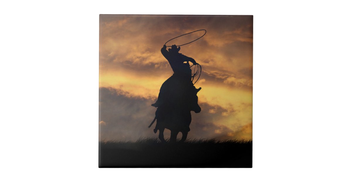 Cowboy Roping Art Tile | Zazzle
