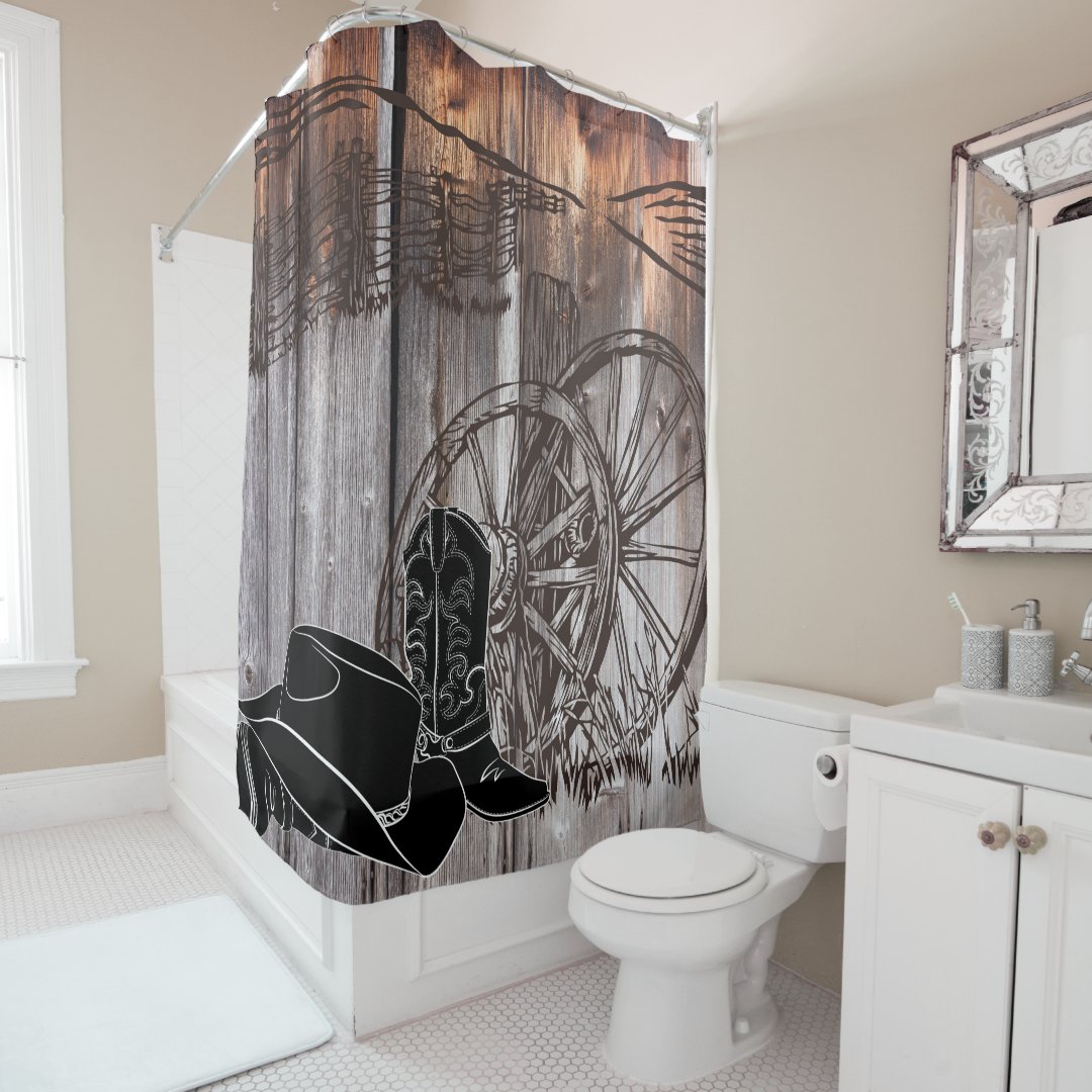 Cowboy Rustic Barnwood Wagon Wheel Shower Curtain | Zazzle