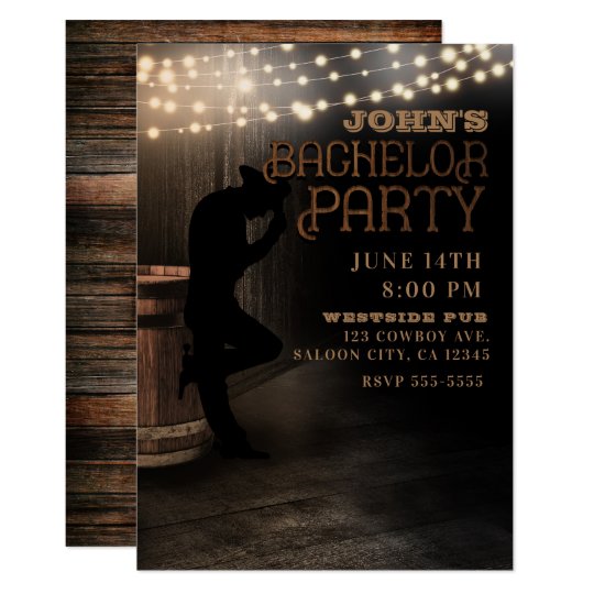 Cowboy Rustic Country Saloon Pub Bachelor Party Invitation | Zazzle.com