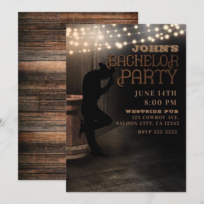Cowboy Rustic Country Saloon Pub Bachelor Party Invitation | Zazzle.com