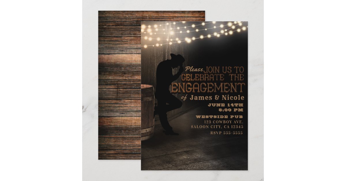 Cowboy Rustic Country Saloon Pub Engagement Party Invitation | Zazzle