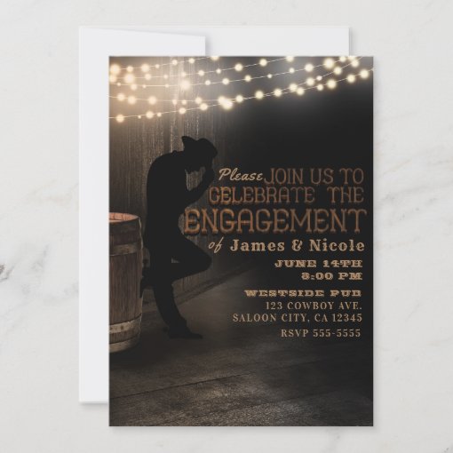 Cowboy Rustic Country Saloon Pub Engagement Party Invitation | Zazzle