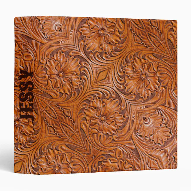 Cowboy Rustic western country tooled leather print 3 Ring Binder | Zazzle