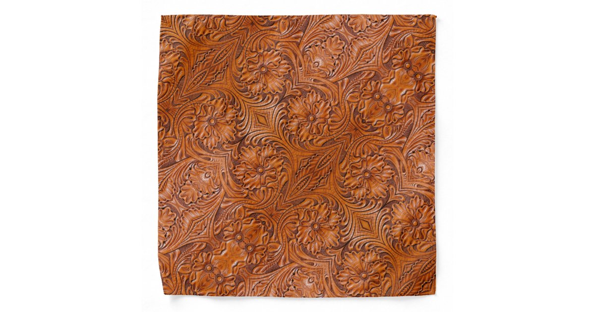 Cowboy Rustic western country tooled leather print Bandana | Zazzle