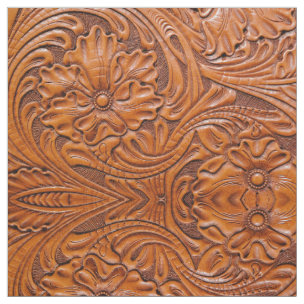 Turquoise Tooled Leather Print Western Fabric | Zazzle