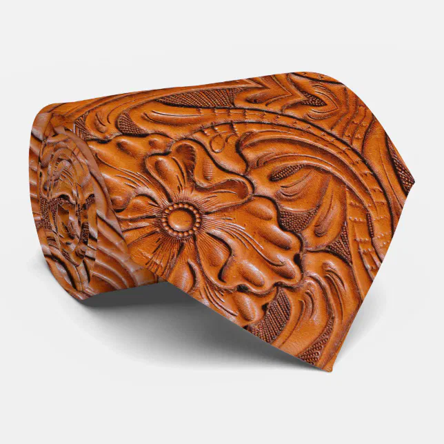Cowboy Rustic western country tooled leather print Neck Tie | Zazzle