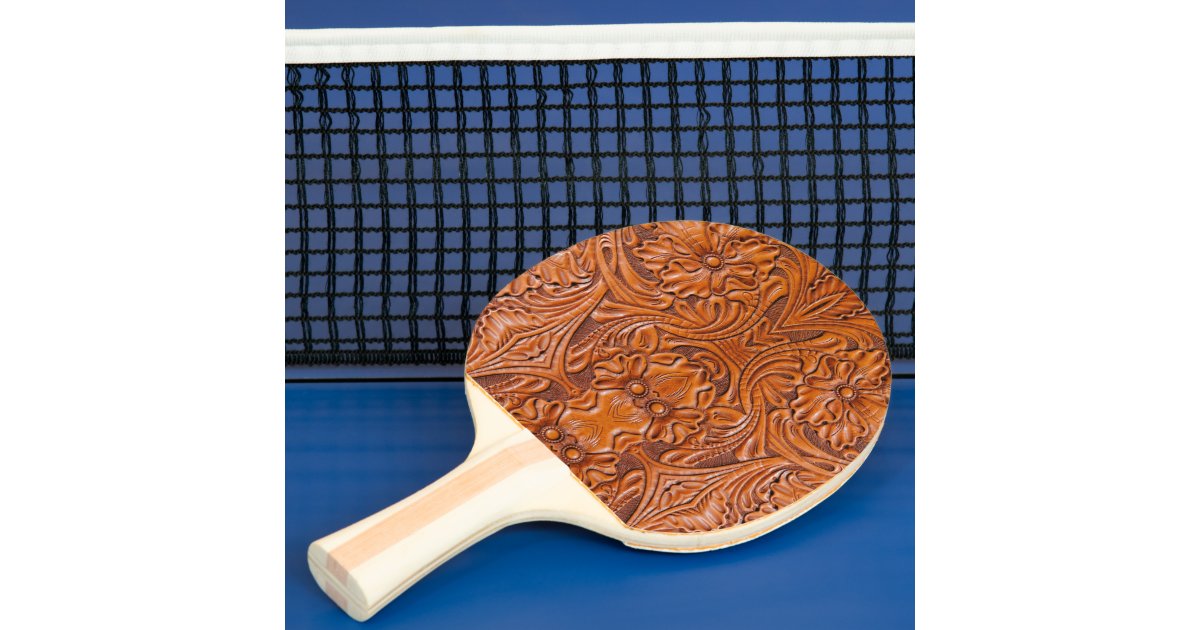 Cowboy Rustic western country tooled leather print Ping Pong Paddle ...