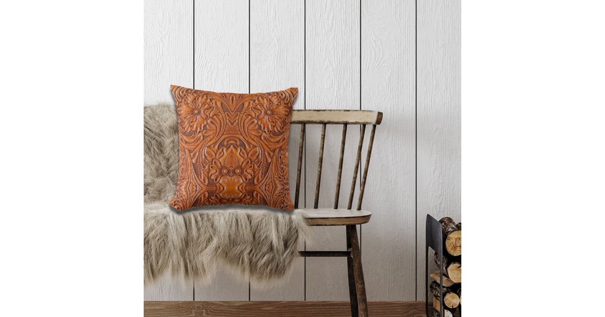 Cowboy Rustic western country tooled leather print Throw Pillow | Zazzle