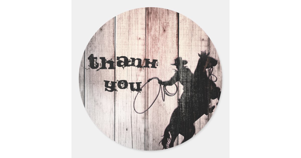 Cowboy Rustic Wood Barn Country Party Favor Classic Round Sticker | Zazzle