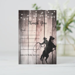 Cowboy Rustic Wood Barn Country Wild West Thank You Card | Zazzle