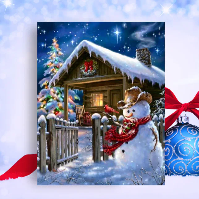 Cowboy Snowman Holiday Postcard | Zazzle