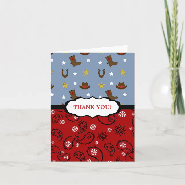 Cowboy Thank You Note / red blue paisley boots | Zazzle