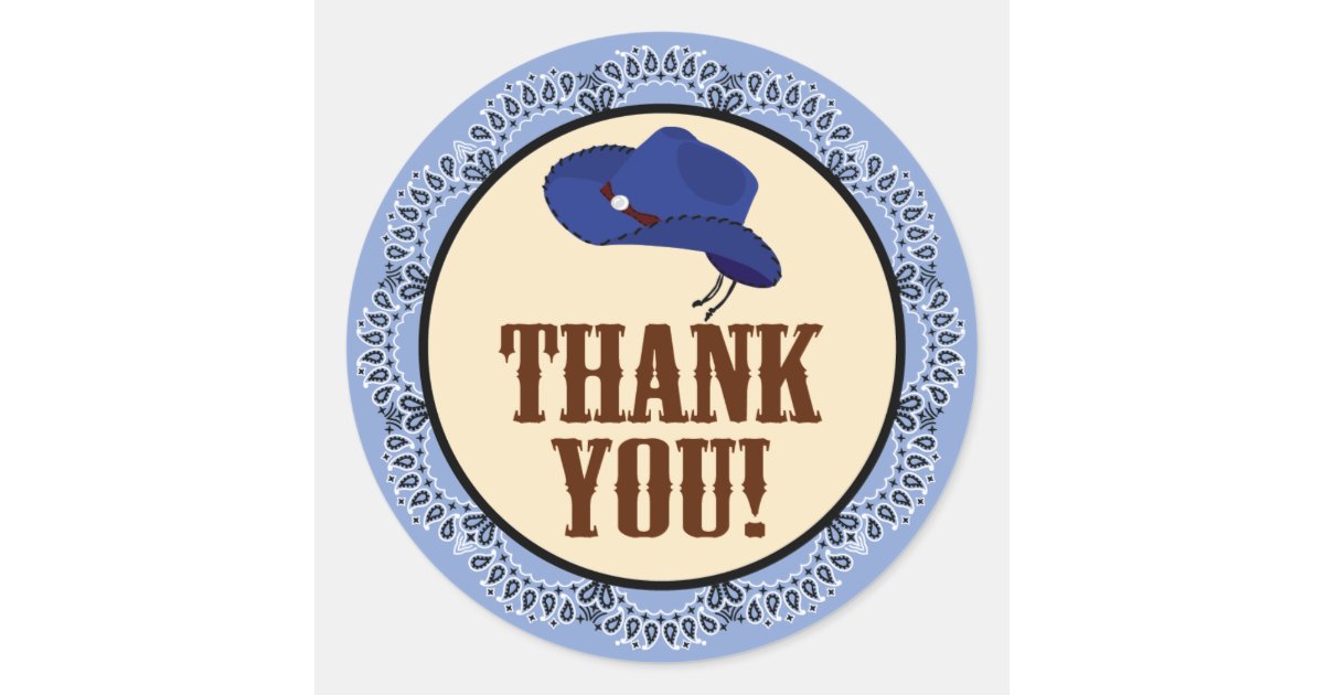 Cowboy Thank You Stickers | Zazzle
