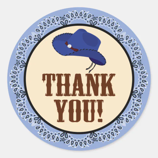 Cowboy Thank You Stickers | Zazzle