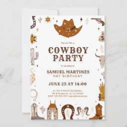 Cowboy Theme Kids Birthday Party Invitation | Zazzle