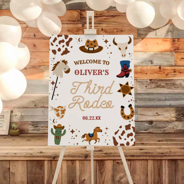 Cowboy Third Rodeo 3rd Birthday Party Welcome Sign | Zazzle