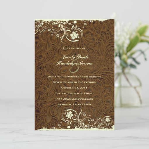 Cowboy Tooled Leather Style Wedding Invitation | Zazzle