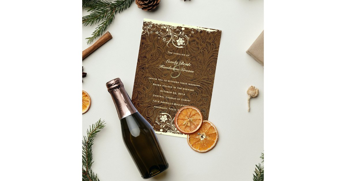 Cowboy Tooled Leather Style Wedding Invitation | Zazzle