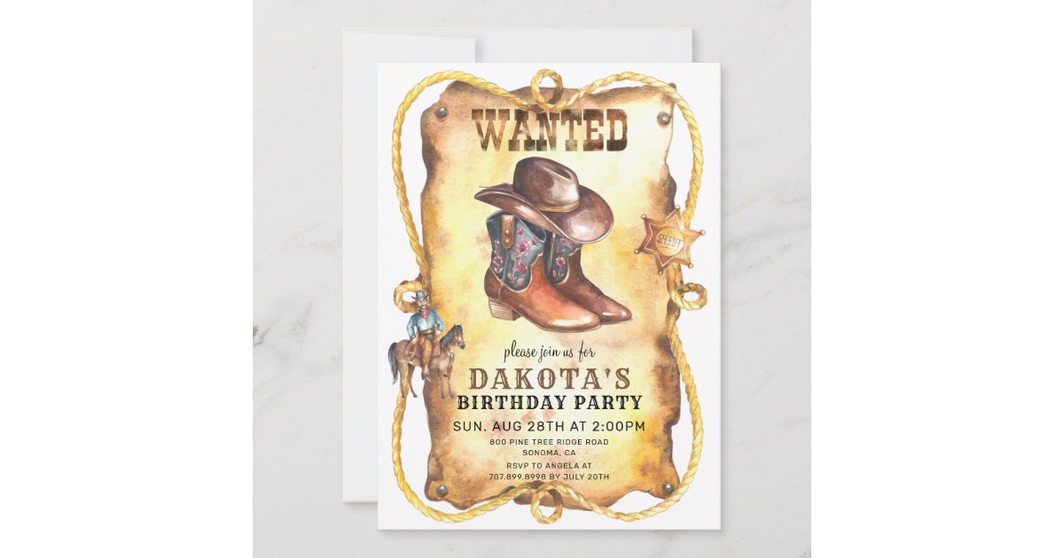 Cowboy Wanted Poster Birthday Party Invitation | Zazzle