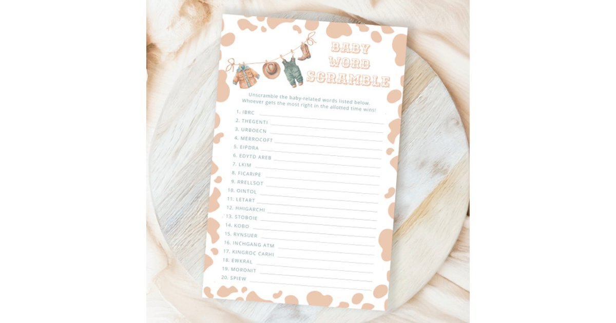 Cowboy Western Baby Shower Baby Word Scramble Game | Zazzle