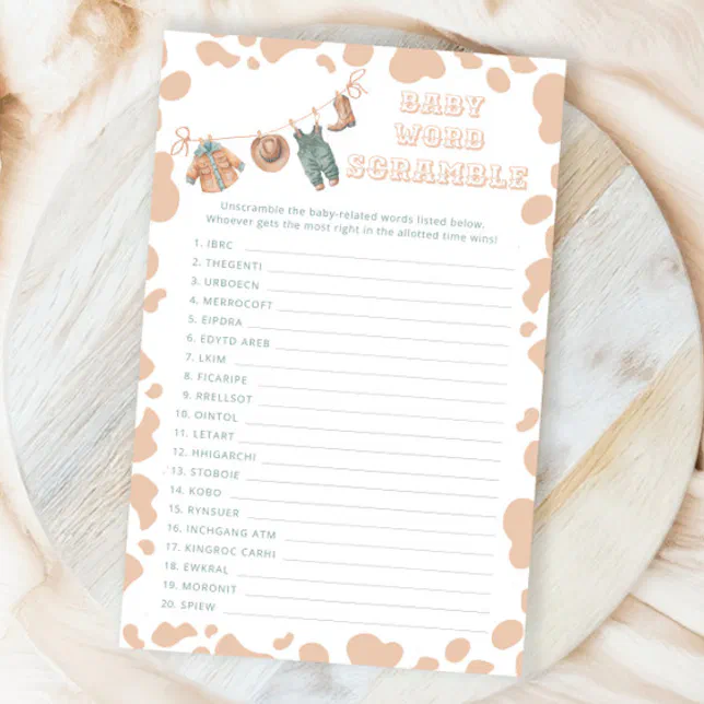 Cowboy Western Baby Shower Baby Word Scramble Game | Zazzle