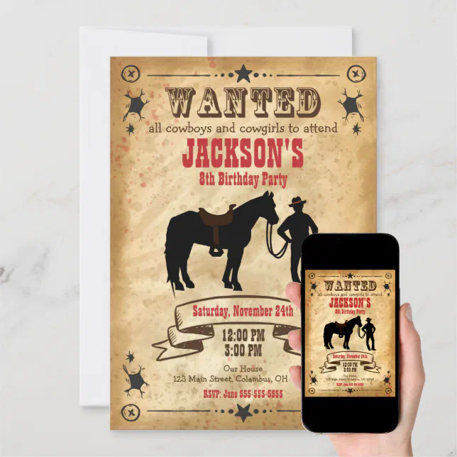 Cowboy Western Birthday Invitation / Wanted Poster | Zazzle