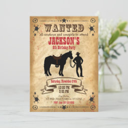 Cowboy Western Birthday Invitation / Wanted Poster | Zazzle