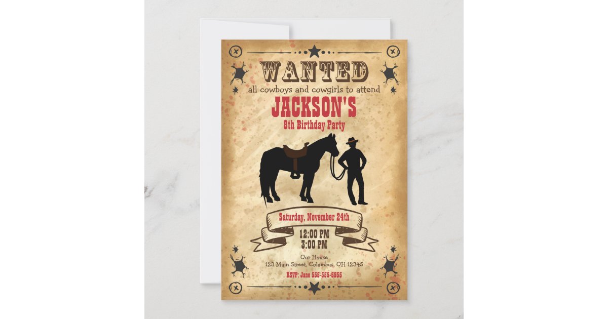 Cowboy Western Birthday Invitation / Wanted Poster | Zazzle