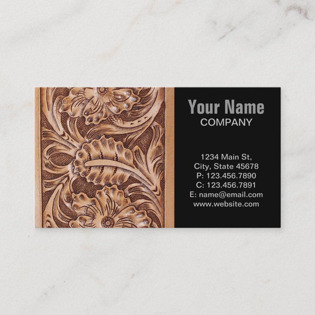 cowboy western country pattern tooled leather business card | Zazzle