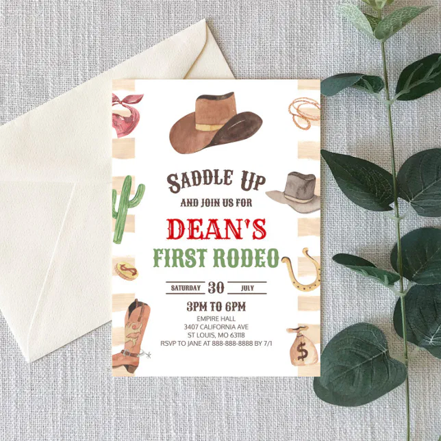 Cowboy Western First Rodeo 1st Birthday Party Invitation | Zazzle