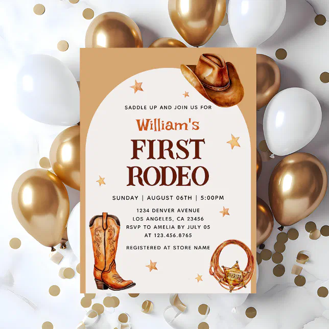 Cowboy Western First Rodeo Blue Birthday Invitation | Zazzle