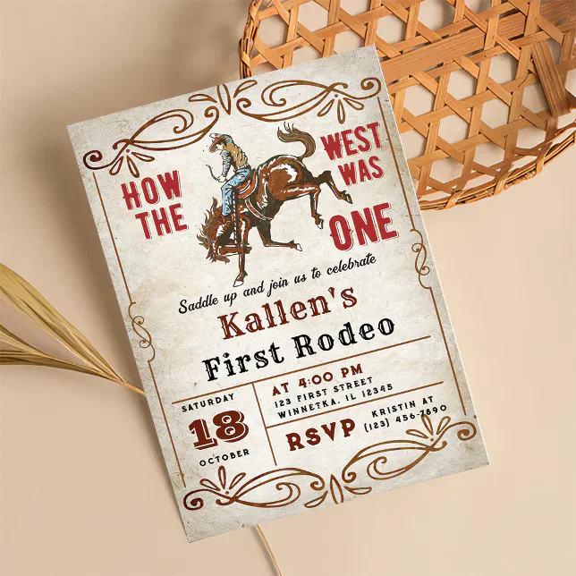 Cowboy Western First Rodeo Wild West Birthday Invitation | Zazzle