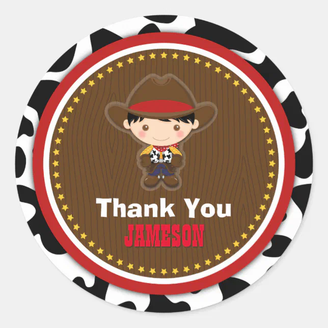 Cowboy Western Old West Birthday Classic Round Sticker | Zazzle