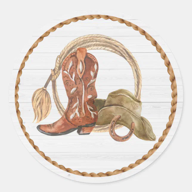 Cowboy Western Party Classic Round Sticker | Zazzle