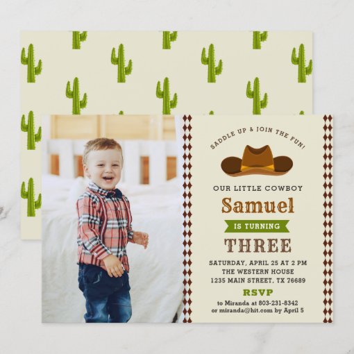 Cowboy Western Rodeo Baby Boy Photo 1st Birthday Invitation | Zazzle