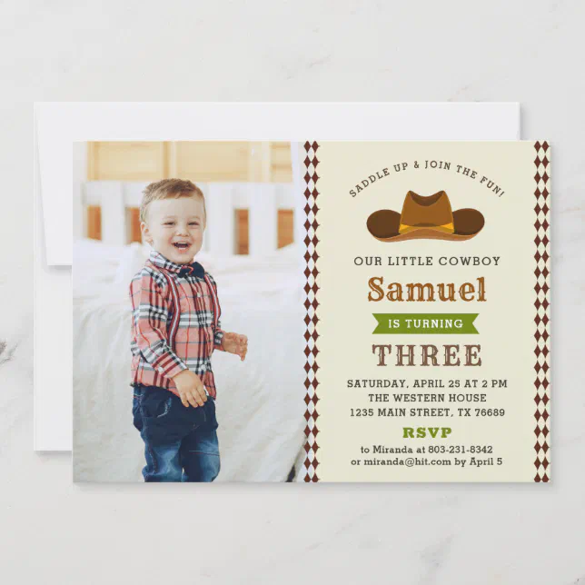 Cowboy Western Rodeo Baby Boy Photo 1st Birthday Invitation | Zazzle