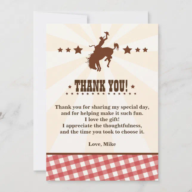 Cowboy Western Rodeo Birthday Thank You Card | Zazzle