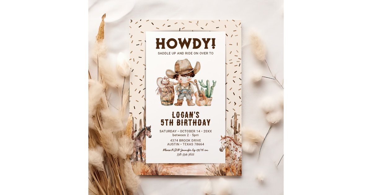 Cowboy Western Rodeo Kids Birthday Invitations | Zazzle
