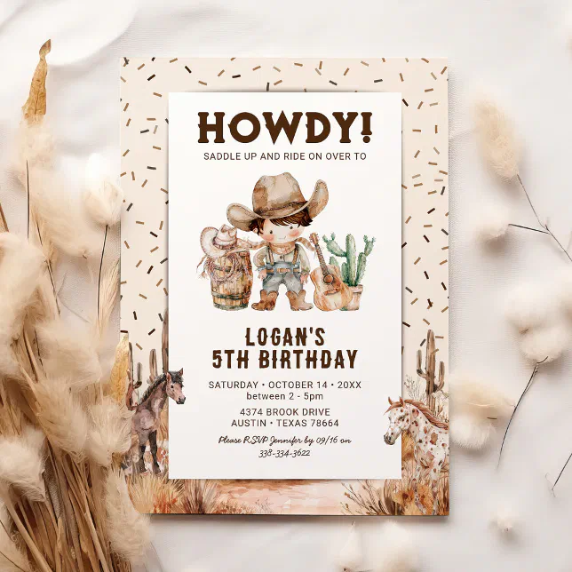 Cowboy Western Rodeo Kids Birthday Invitations | Zazzle