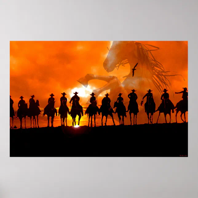 Cowboy western roundup time rodeo horse poster art | Zazzle