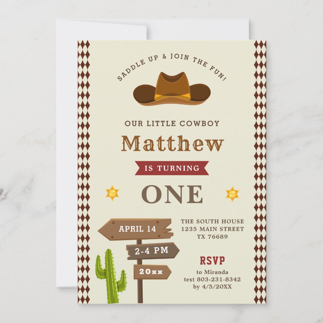 Cowboy Western Saloon 1st Baby Boy Wild Birthday Invitation | Zazzle