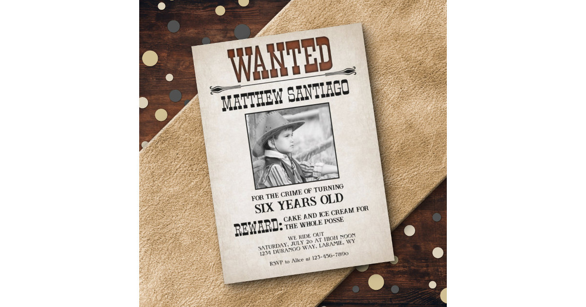Cowboy Western Wanted Birthday Invitation | Zazzle