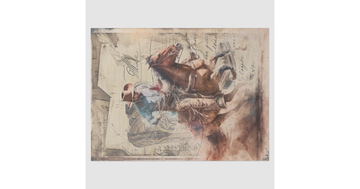 Cowboy Western Watercolor Decoupage Tissue Paper | Zazzle