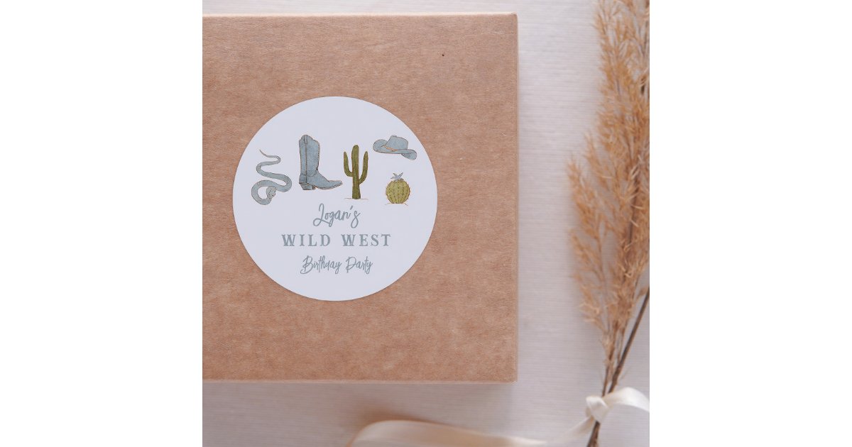 Cowboy Wild West Birthday Party Favor Classic Round Sticker | Zazzle