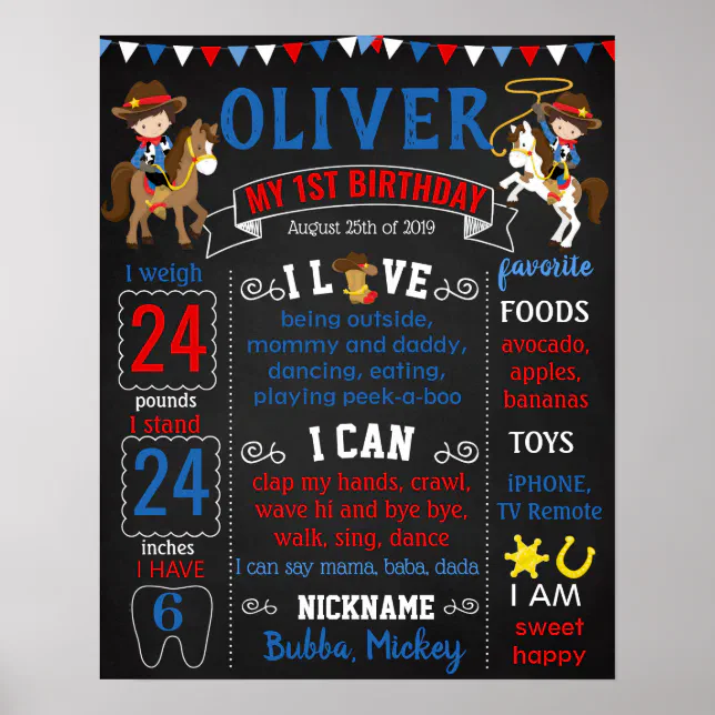 Cowboy Wild West horse Birthday board Poster | Zazzle