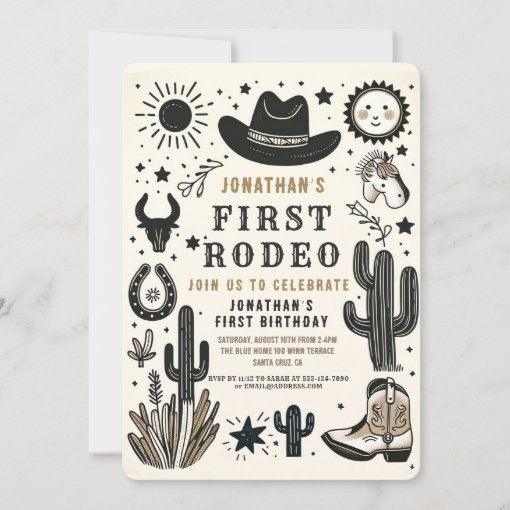 Cowboy Wild Western First Rodeo First Birthday 1st Invitation | Zazzle